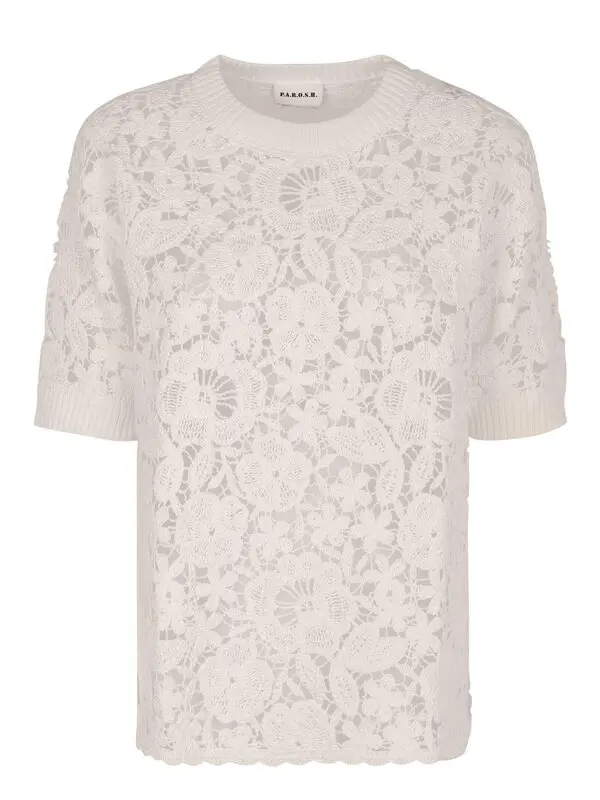 P.a.r.o.s.h Lace Detailed Short-sleeve Top - White