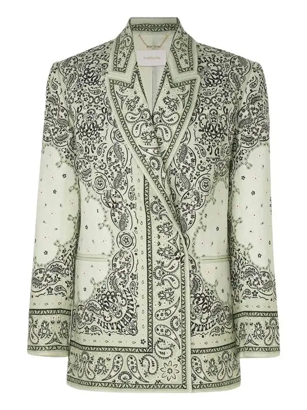 Zimmermann Long-sleeved Double-breasted Printed Jacket - Gray