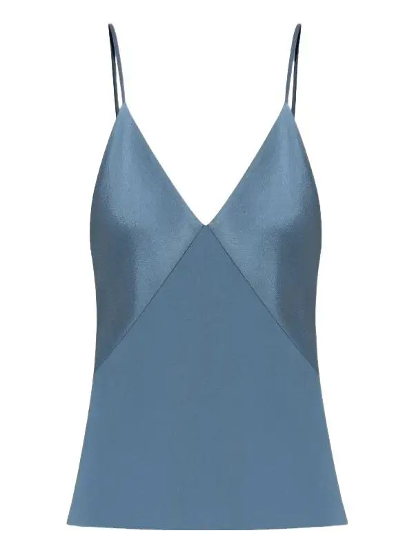 FORTE_FORTE V-neck Satin Panel Top - Blue