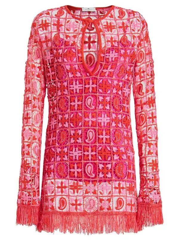 Etro Mini Knit Dress With Fringes - Red