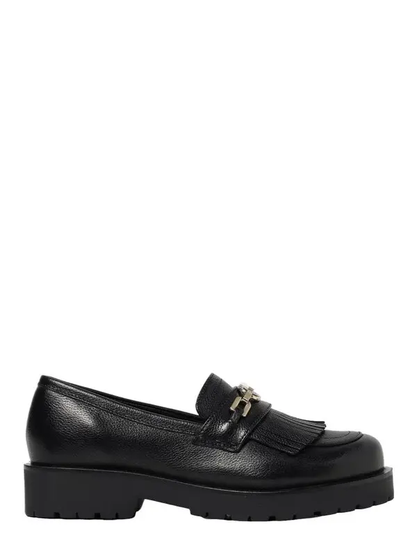 TWINSET Leather Logo-chain Tassel Loafers - Black