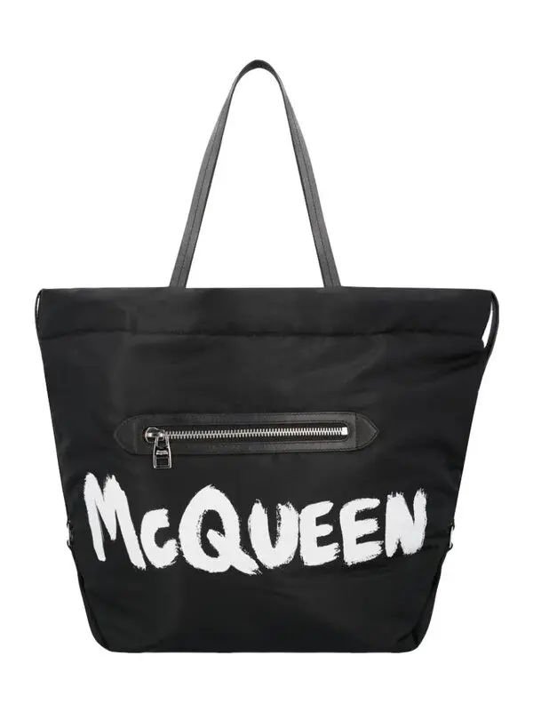 Alexander McQueen Logo Printed Tote Bag - Black