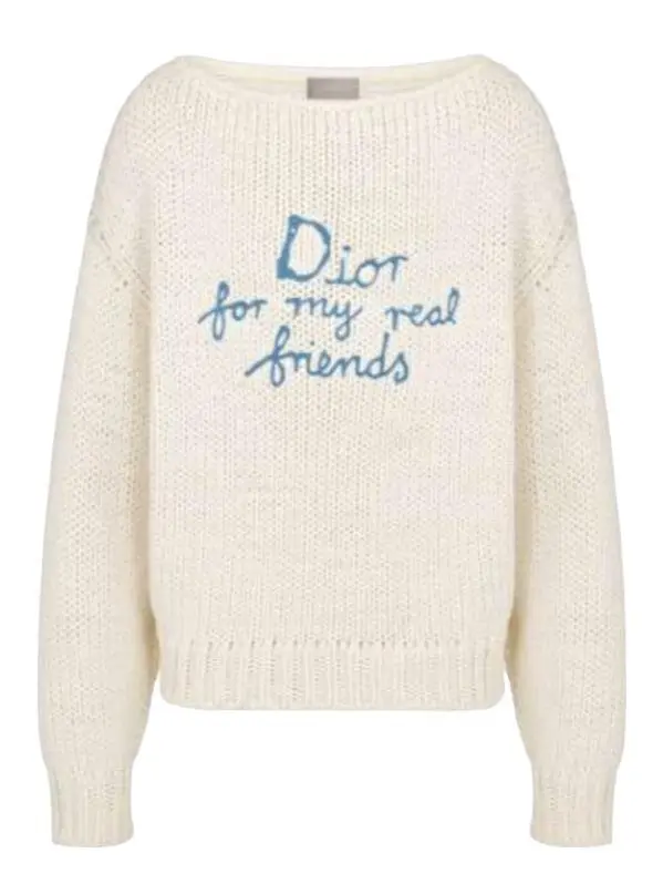 Dior For My Real Friends" Long-sleeve Knit Sweater - White