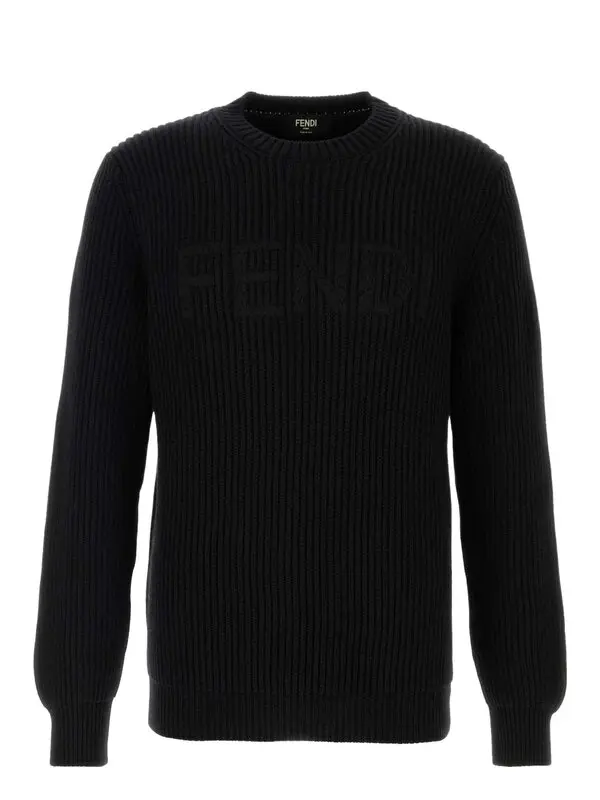 Fendi Logo Lettering Crewneck Jumper - Black