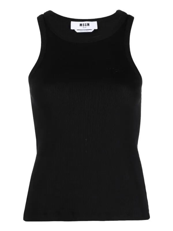 MSGM Logo Embroidered Sleeveless Ribbed Tank Top - Black