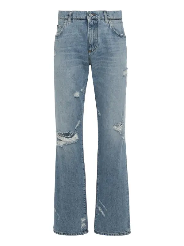 Dolce & Gabbana Distressed Straight Leg Jeans - Blue