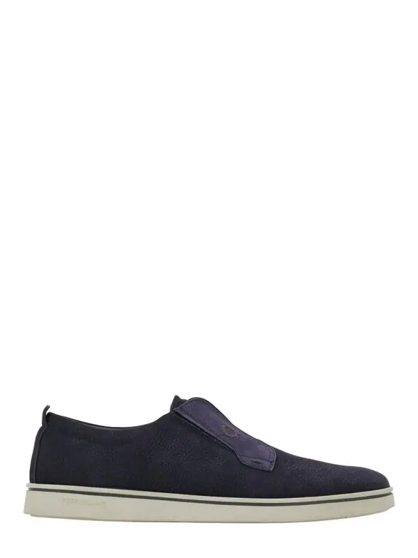 FERRAGAMO Suede Slip-on Flats With Embossed Logo - Navy Blue