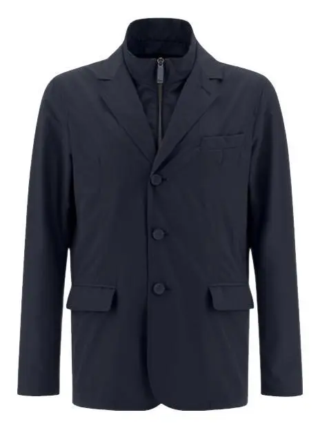 Herno Layered Buttoned Jacket With Removable Bib - Black
