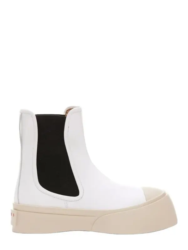 Marni Round Toe Slip-on Ankle Boots - White