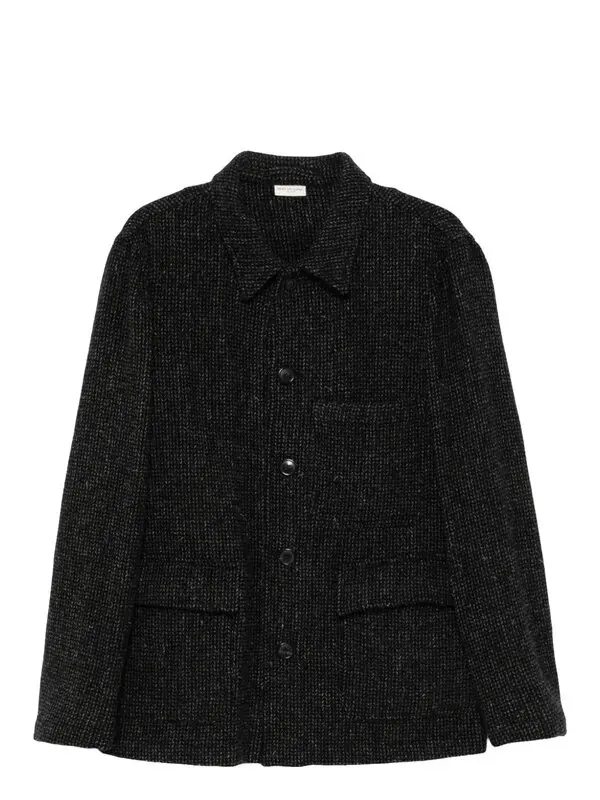 Dries Van Noten Long-sleeved Single-breasted Jacket With Logo Detail - Black