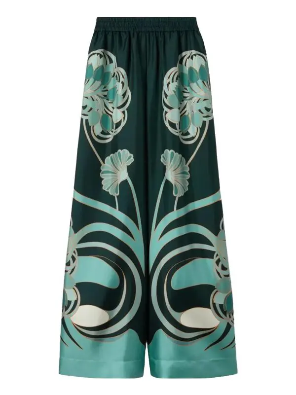La DoubleJ Printed Palazzo Pants - Dark Green