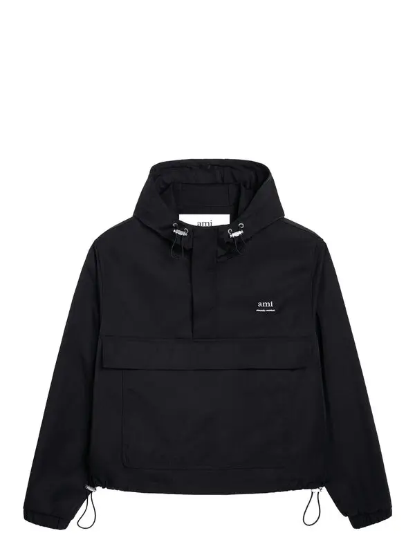 Ami Logo Lettering Hooded Jacket - Black