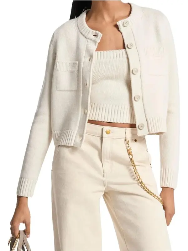 Michael Kors Knitted Cardigan With Ribbed Trim - Off White