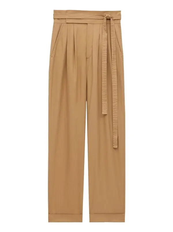 Saint Laurent Paperbag Waist Wide Leg Pants - Beige