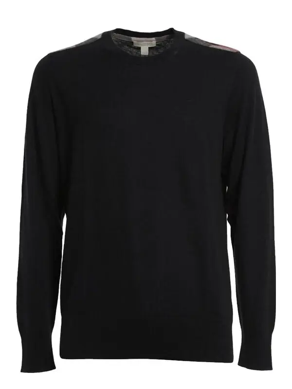 Burberry Round Neck Plaid Spliced Pullover - Black