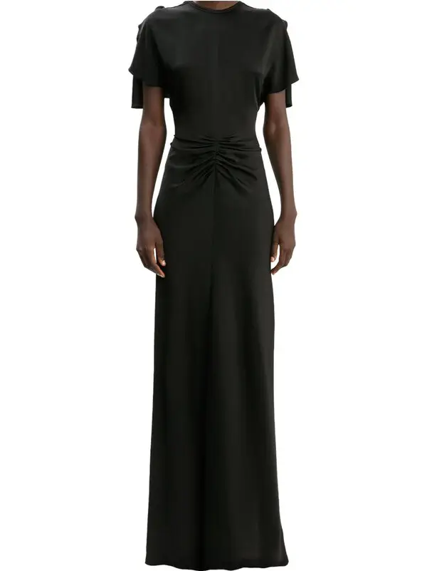 Victoria Beckham Short Sleeve Gathered Waist Maxi Dress - Black