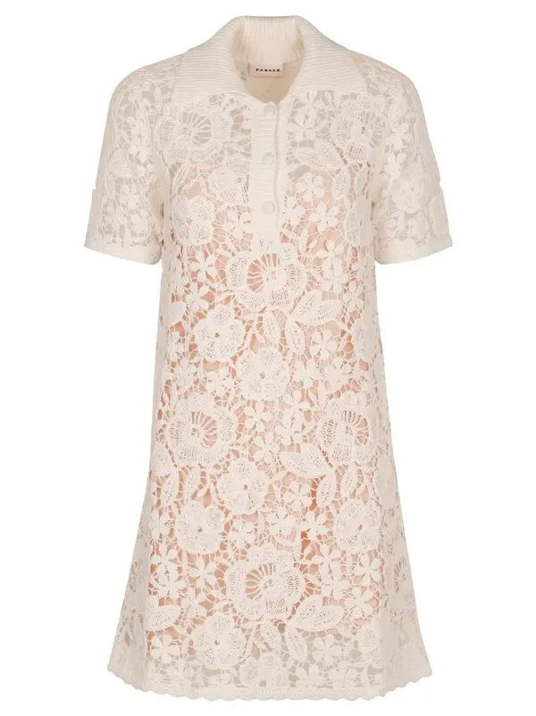P.a.r.o.s.h Lace Collared Shirt Dress - White