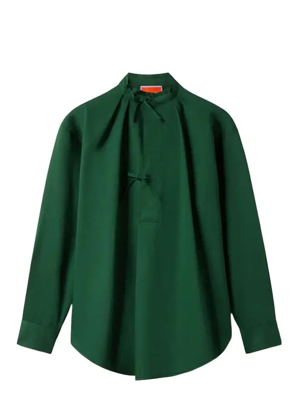 La DoubleJ Oversized Cotton Linen Shirt With Front Ties - Dark Green