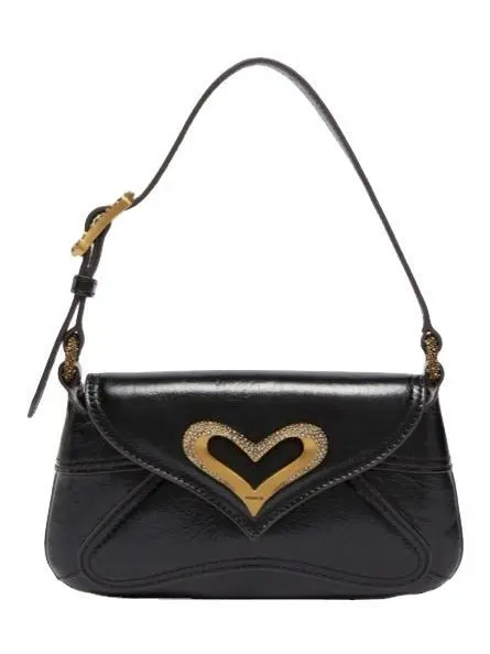 Pinko Small Rectangular Shoulder Bag With Heart Buckle - Nero/antique Gold