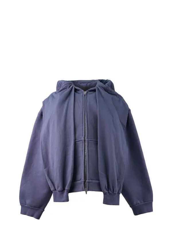 Balenciaga Zip-up Long-sleeved Hoodie - Washed Blue