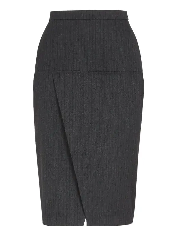 Fendi Pinstriped Wool Skirt With Slit Detail - Black