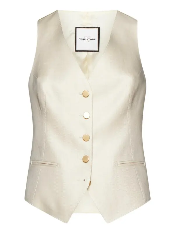Tagliatore Single Breasted Satin Gilet - White