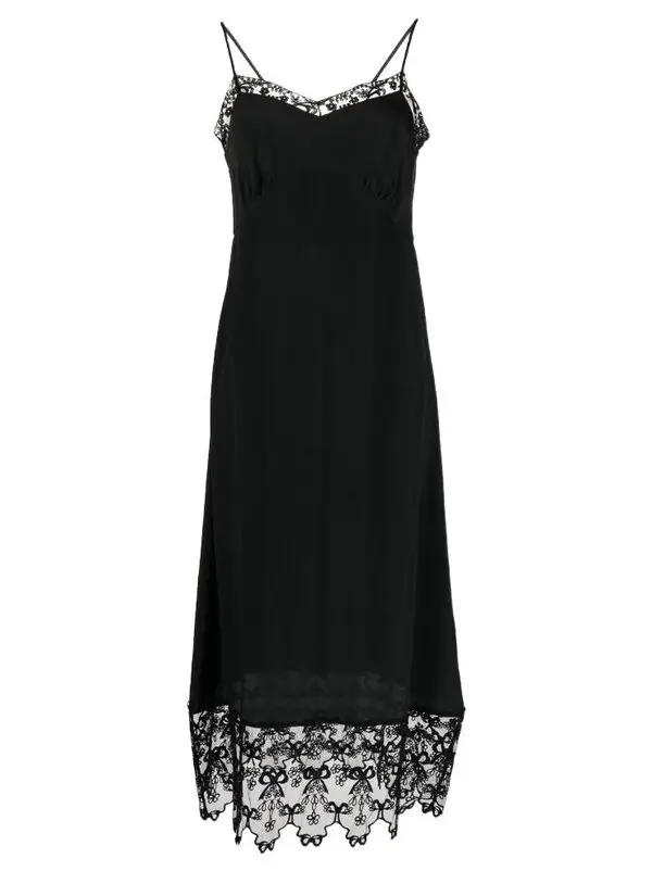 Simone Rocha Lace Trim V-neck Midi Dress - Black