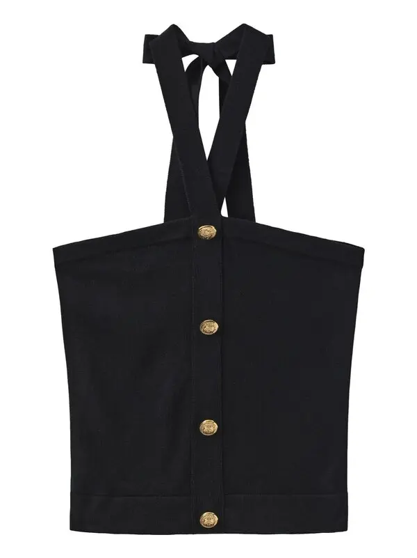 Marissa Chiara Halter Neck Button-up Top - Black