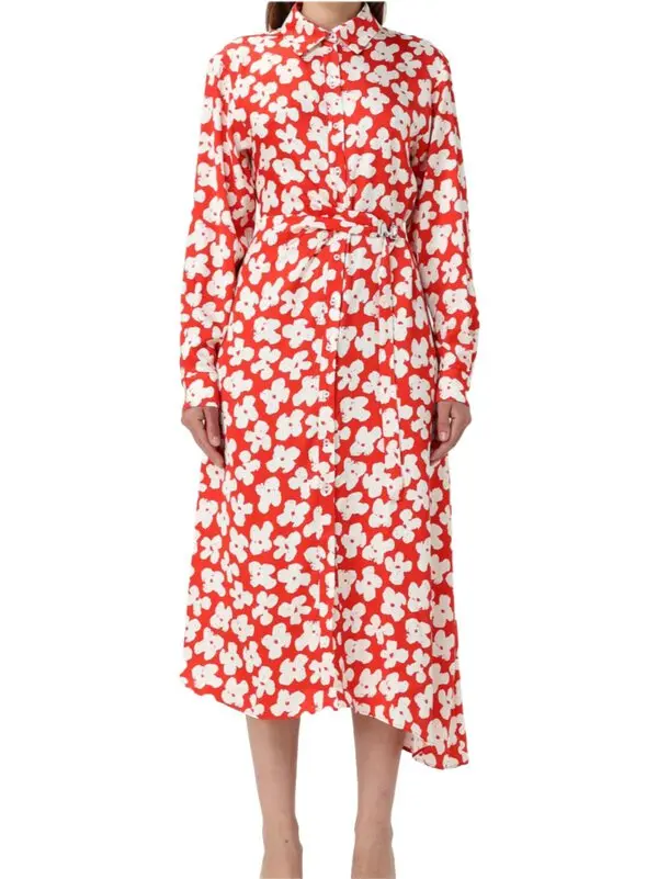 MSGM Floral Print Midi Shirt Dress - Pink