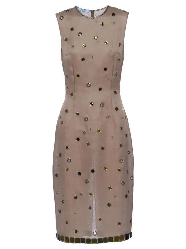 Prada Sleeveless Eyelet Embellished Dress - Military Green