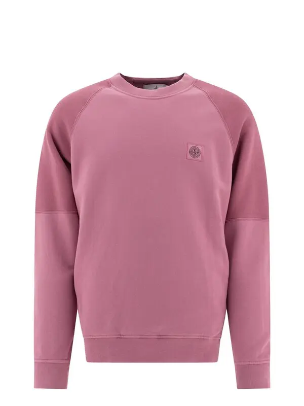 Stone Island Crewneck Sweatshirt With Compass Patch - Pink