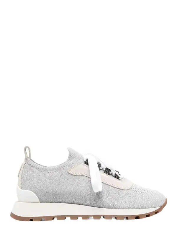 Brunello Cucinelli Knitted Lace-up Sneakers - Light Gray