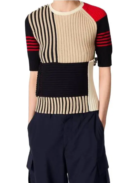 Bottega Veneta Patchwork Knit Top - Sand/multicolor