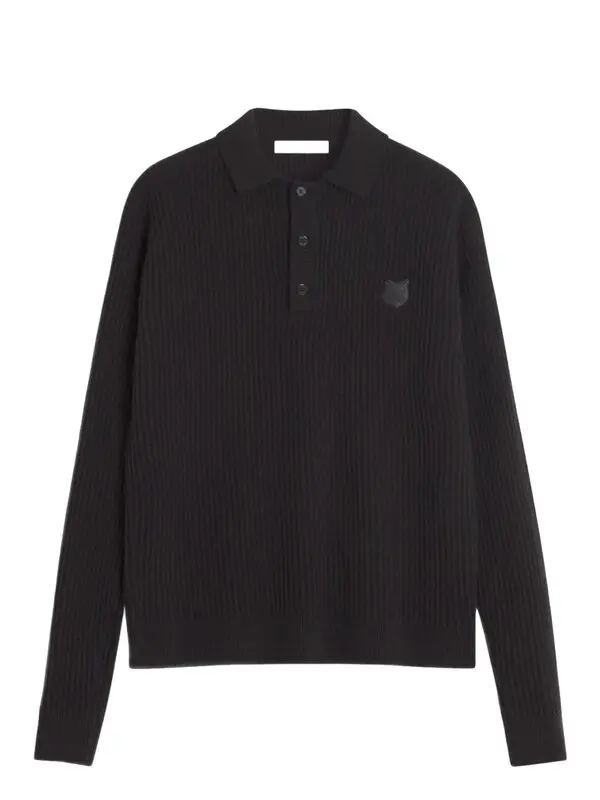 Maison Kitsuné Fox Head Ribbed Polo Jumper - Black