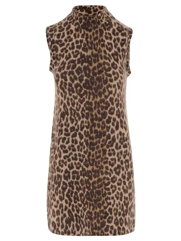 Celine Mini Dress In Leopard Cashmere - Brown