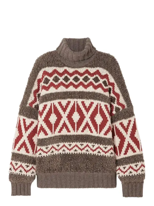 Brunello Cucinelli Turtleneck Sweater With Jacquard Pattern - Brown