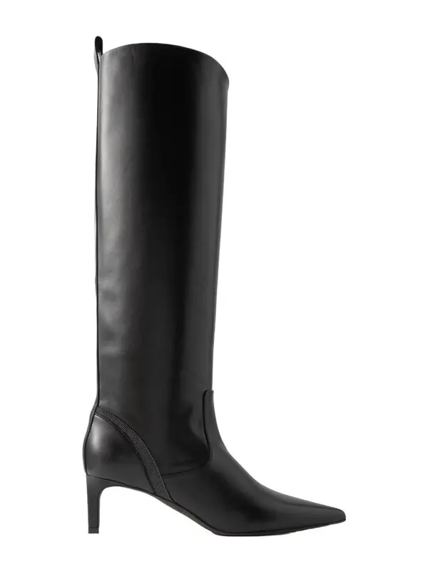 Brunello Cucinelli Pointed-toe Kitten Heel Boots - Black