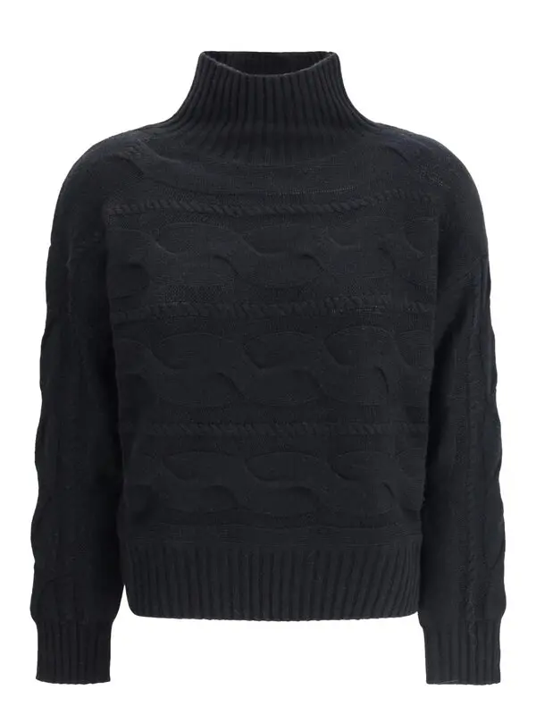 Max Mara Cable Knit Roll Neck Sweater - Black