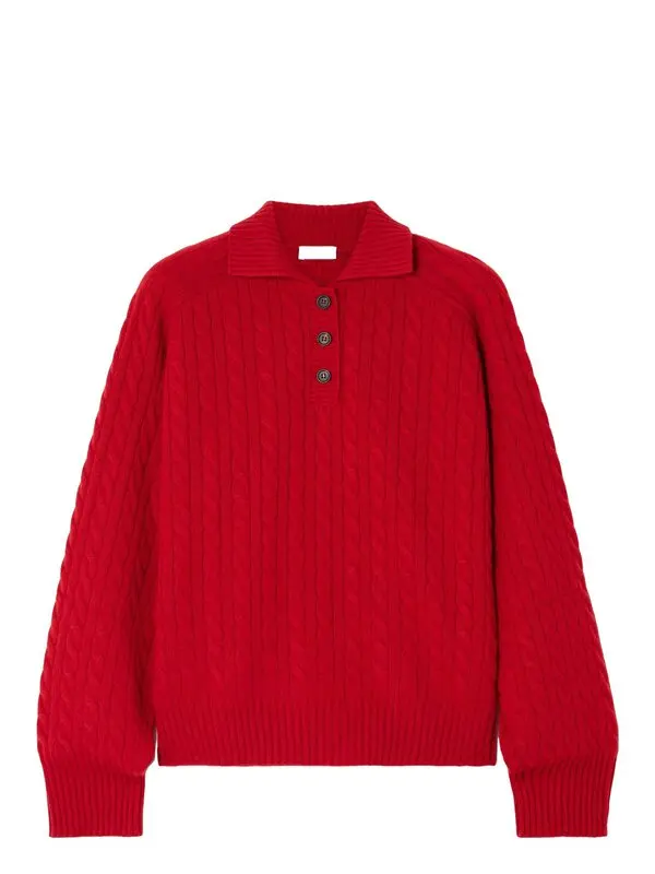 Brunello Cucinelli Long-sleeved Ribbed Knit Polo Sweater With Half-button Closure - Red