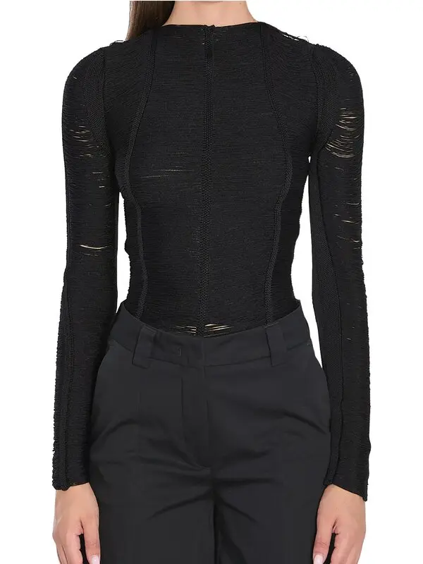 Attico Long Sleeve Fringed Jumper - Black