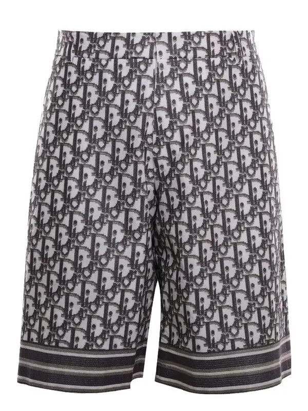 Dior Logo Jacquard Shorts With Striped Hem - Black