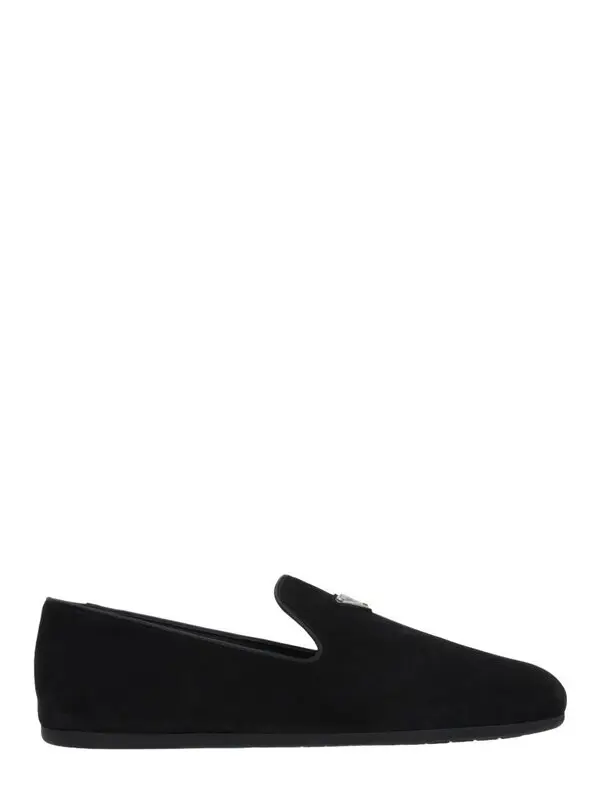 Prada Suede Loafers With Enamel Triangle Logo - Black