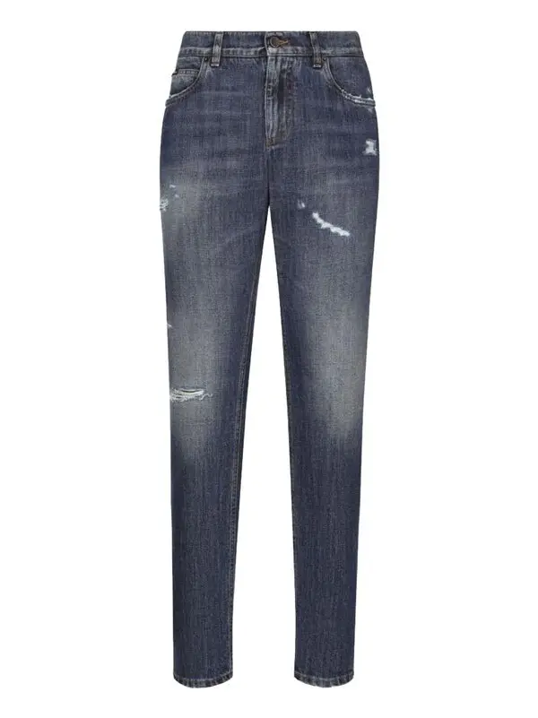 Dolce & Gabbana Straight Leg Distressed Jeans - Black