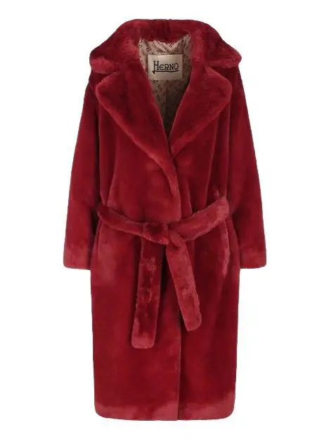 Herno Belted Fur Coat - Red