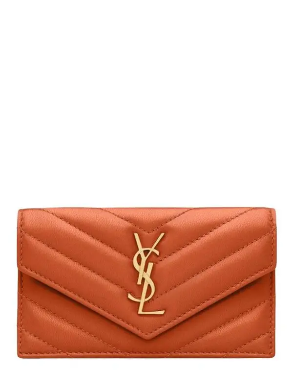 Saint Laurent Quilted Chevron Logo Wallet - Deep Orange