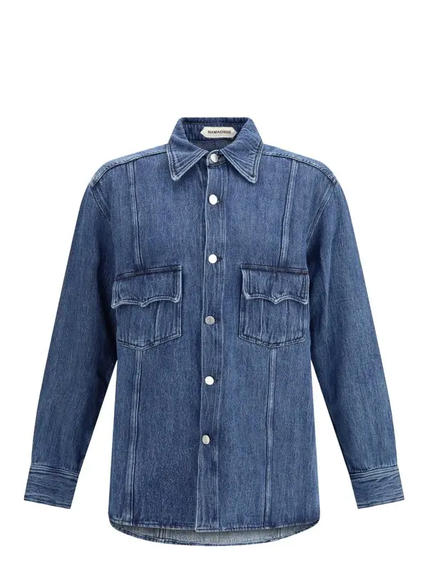 NAMACHEKO Han Plissé Denim Shirt - Blue