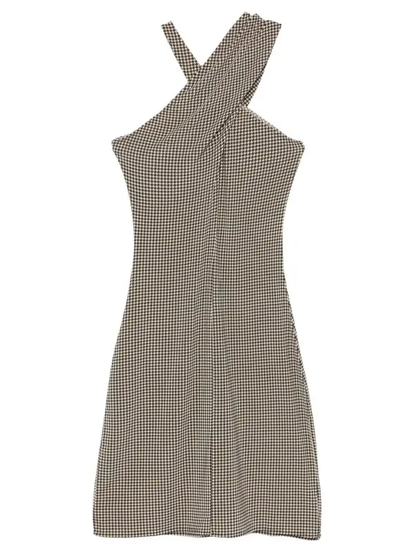COURREGES Criss-cross Houndstooth Mini Dress - Black/beige