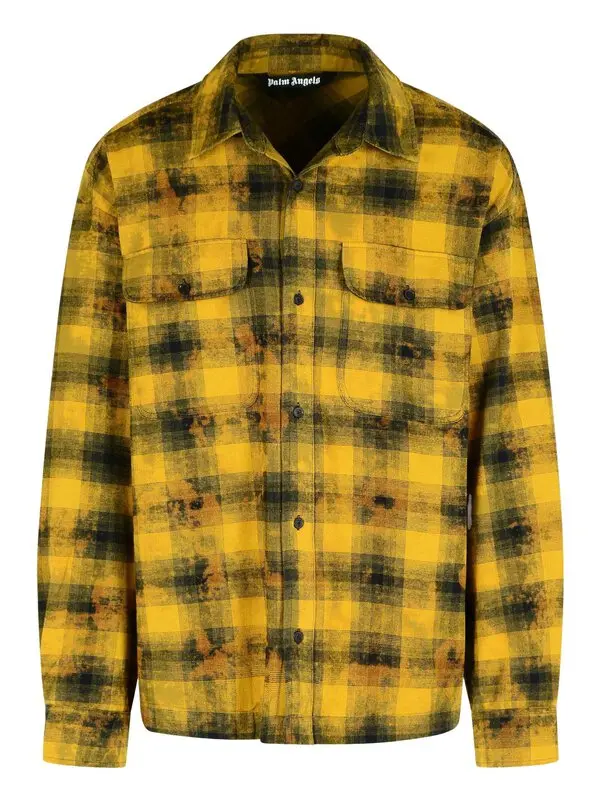 Palm Angels Curved Logo Printed Checked Shirt - Multicolor