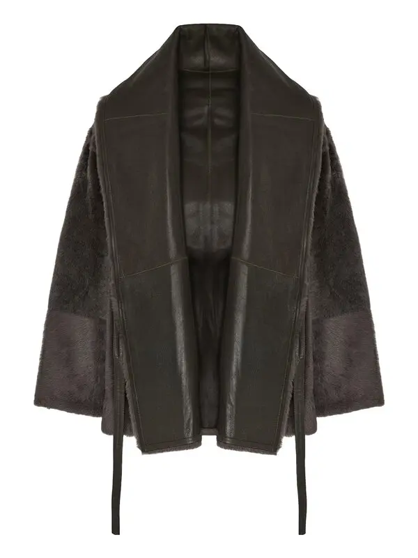 YVES SALOMON Leather-trimmed Shearling Jacket - Deep Gray