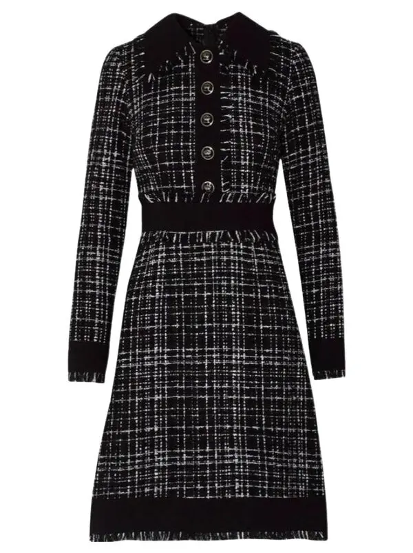 Dolce & Gabbana And White Tweed Mini Dress With Tassel Hem - Black